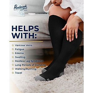 Pembrook Plus Size Compression Socks Wide Calf - Up to 6XL | Black Wide Calf Compression Socks Women Plus Size | Circulation Support Extra Wide Calf Compression Socks