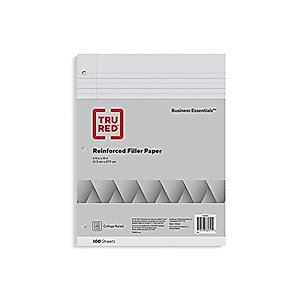 Staples 2072514 Reinforced Filler Paper College Ruled 8-1/2-Inch X 11-Inch 12 Pack
