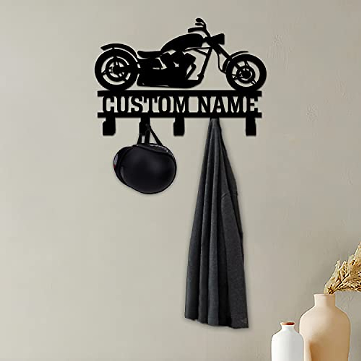 Personalized Metal Coat & Hat Rack with Led Lights, Custom Helmet Holder, Motorcycle Metal Sign, Motorcycle Gift for Men, Motorcycle Decor, Racer, Entryway Coat Hooks, Wall Mount Towel Hanger