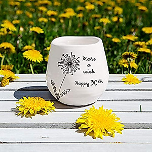 Pavilion Gift Company Make A Wish Happy 30th Birthday-8 oz Soy Wax Candle with Wick in A White Ceramic Vessel 8 oz-100 Scent: Serenity, 3.5 Inch Tall