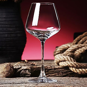 Luxurious 6-Piece Footed Crystal Red Wine Glass and Burgundy Decanter Set for Home, Premium wine glass gift set (Burgundy 6 pieces + U-shaped decanter)