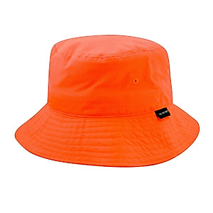 The Hat Depot Denim Cotton & Lightweight, Quick dry Packable Bucket Sun Hat (L/XL, 2. Light - Neon Orange)