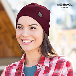MERIWOOL Unisex Merino Wool Cuff Beanie Winter Hat for Men and Women Wine
