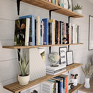 Wallniture Arras 48 inch Long Rustic Floating Shelves for Wall, Wall Bookshelf for Living Room, Floating Wall Shelf for Home Office, Bedroom, Pantry, Kitchen, Set of 6, Burnt, Wood