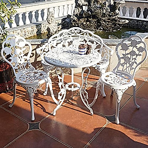 KAI LI Outdoor Outdoor Tables and Chairs cast Aluminum Four Piece Set, Including a Table, Two Round Chairs and a Bench Rose White Style Swimming Pool Leisure