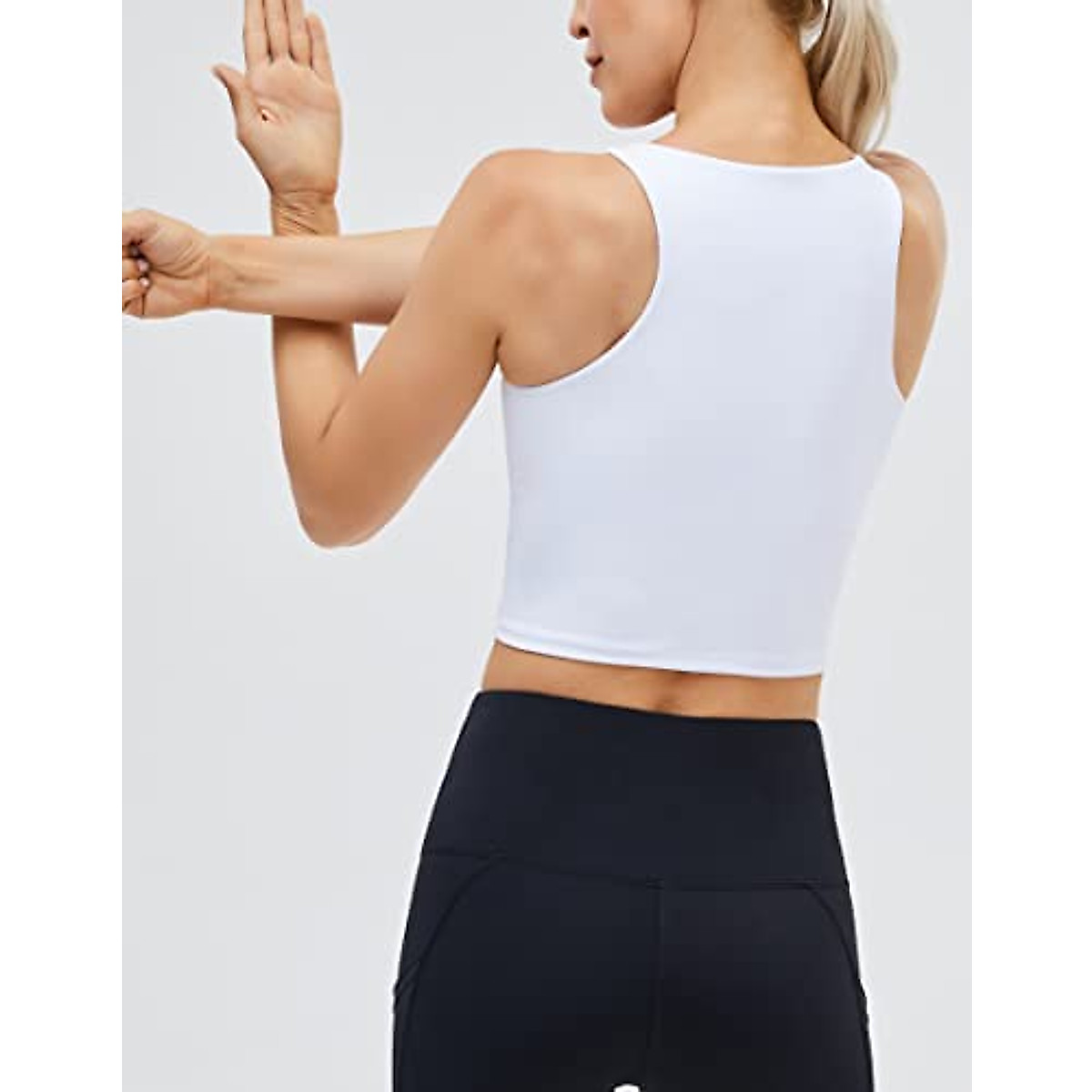 Women's High Neck Crop Top Sleeveless Racer Back Basic Workout Tank Tops Shirt White XL