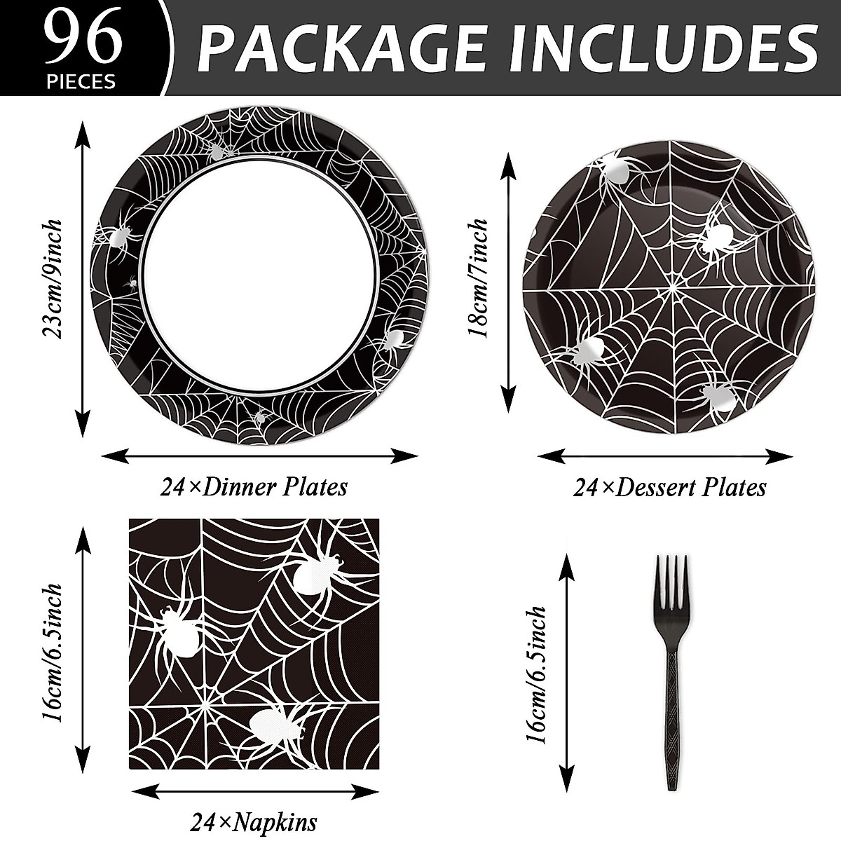 96 Pcs Halloween Party Paper Plates Napkins Supplies Set Spider Web Disposable Tableware Decorations Get Together Celebration Halloween Birthday Party Favors for 24 Guests
