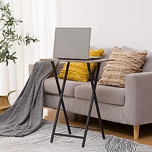 HOOBRO Folding TV Tray Tables, Set of 2 Side Table for Small Space, Industrial Snack Tables for Eating at Couch, Stable Metal Frame, Easy Assembly, Space Saving, Greige and Black BG25BZ01