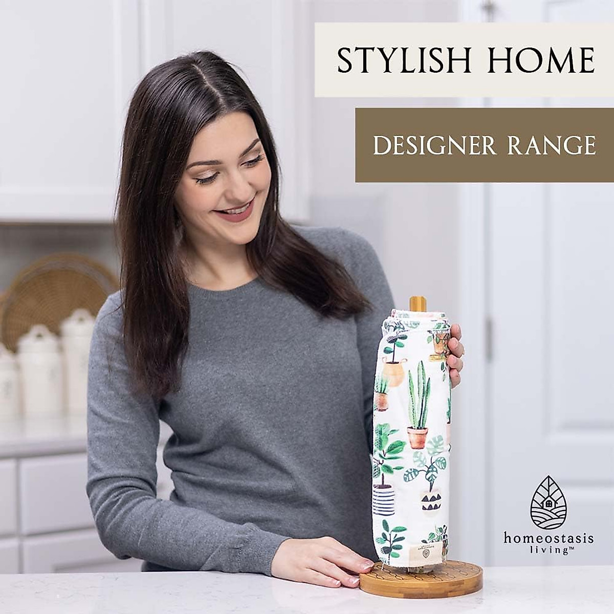 Homeostasis Living | Bamboo Paper Towel Holder Countertop | Natural Wood Paper Towel Holder, Standing Paper Towel Dispenser, Napkin Holder, Kitchen Towel Holder, Reusable Paper Towels Stand Dispenser
