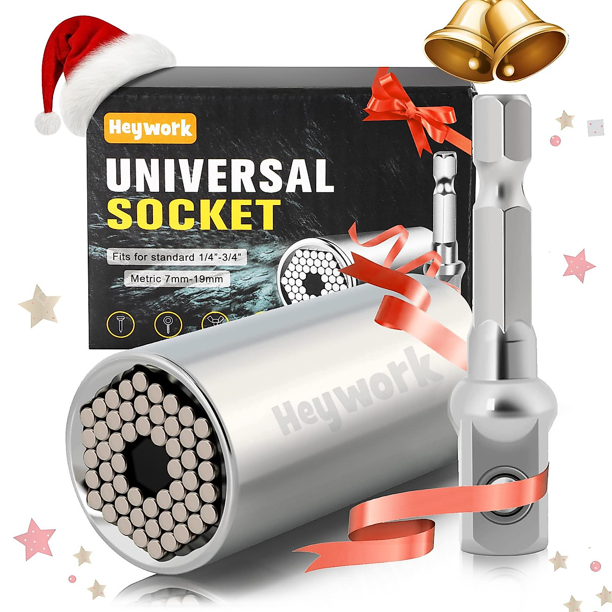 Heywork Universal Socket Tools Gifts for Men Dad, Birthday Gifts Super Socket with Power Drill Socket Adapter, Cool Gadgets for Men/Dad/Women/Husband 1/4"-3/4"（7-19mm）-Gift Box