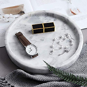 StonePlus Natural Real Marble Vanity Bathroom Tray/Neat Organizer for Cups, Shampoo Perfume Jewelry (Dark Grey, 9.84Dx1.18H)