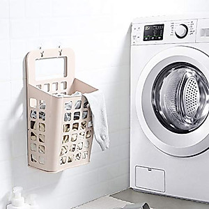 DOITOOL Laundry Basket for Bathrom Dirty Clothes Laundry Hamper Plastic Detachable Laundry Container Hanging Storage Basket Organizer Household Supplies (Large, Pink)