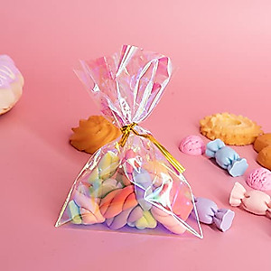 100pcs Cellophane Treat Bags, 3"x5" Iridescent Holographic Goodie Bags, Candy Bags Party Favors Bags with Twist Ties for Birthday Wedding Halloween Christmas, Valentines (3 x 5 inches (Pack of 100))