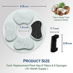 QUALITY ENVY 8 Filters & 8 Sponges Replacement Pack | Food Grade Fabric and Coconut Carbon | Cat & Dog Water Fountain Filters | Pet Water Dispenser Filter for Cats & Dogs