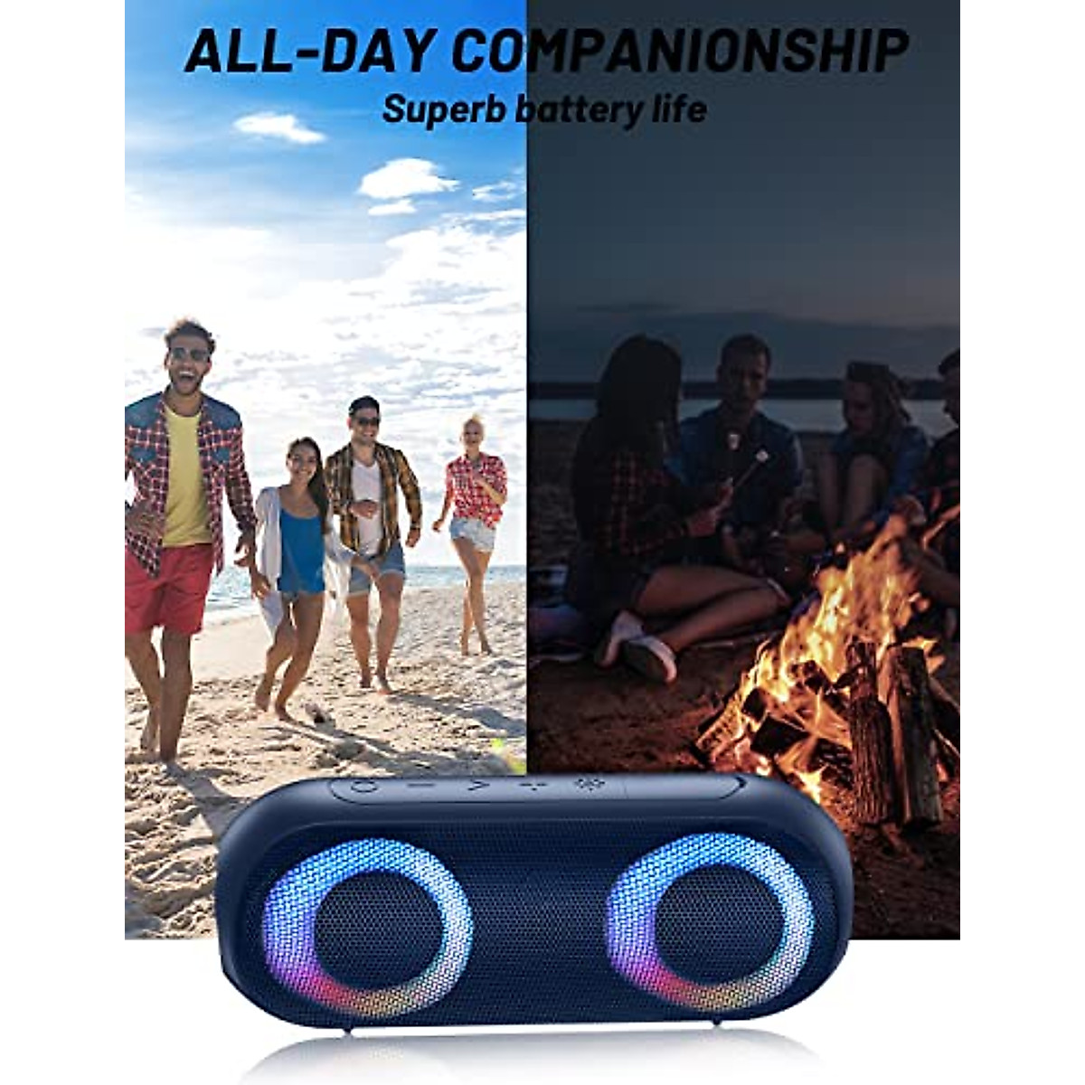 NOTABRICK Bluetooth Speakers, Portable Speakers Bluetooth Wireless(100FT Range) with 30W Loud Stereo Sound, IPX7 Waterproof Shower Speakers, RGB Multi-Colors Rhythm Lights, 1000mins Playtime