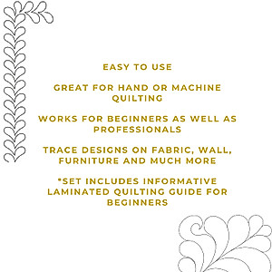 Quilting Stencils for Machine and Hand Quilting - 2 Quilting Stencils for Block, Border Patterns - Feather Block, Chaparral Border Plastic Quilt Stencil Set with Guide