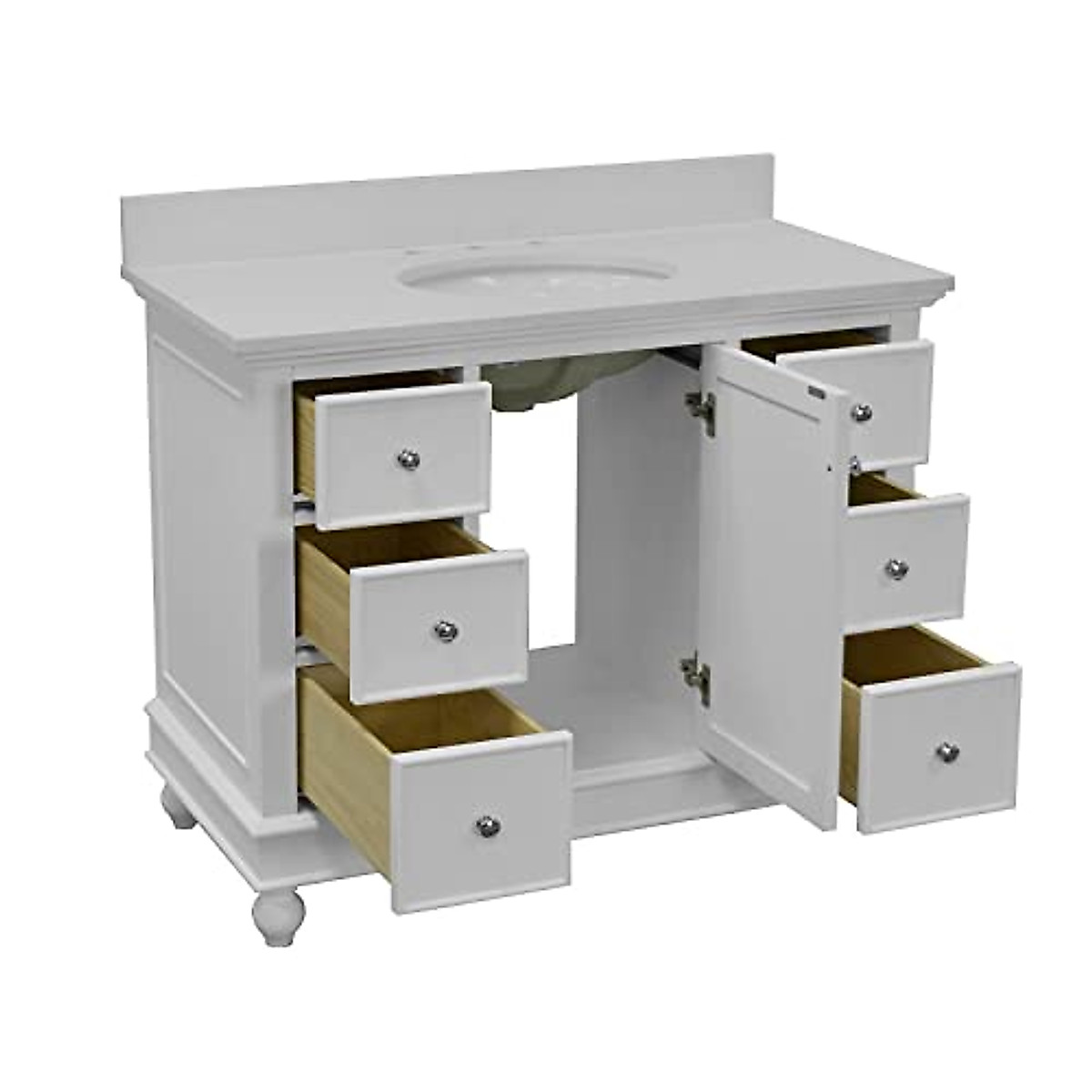 Bella 42-inch Bathroom Vanity (White/Quartz): Includes White Cabinet with Stunning Quartz Countertop and White Ceramic Sink