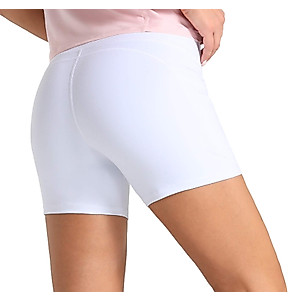 Wjustforu Women's 5" High Waist Biker Shorts Tummy Control Compression Yoga Short Tight Shorts for Workout Running (White, Medium)