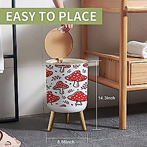 Small Trash Can with Lid mushroom seamless hand drawing doodle cartoon icon design mushroom Garbage Bin Wood Waste Bin Press Cover Round Wastebasket for Bathroom Bedroom Kitchen 7L/1.8 Gallon