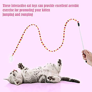 6 Pieces Cat Toys Interactive Cat Wand Toys with Feather and Bell Safe Cat Teaser Catcher Stick Toy Colorful and Sounding Christmas Wand Toys for Cats Kittens Training Pets Exerciser