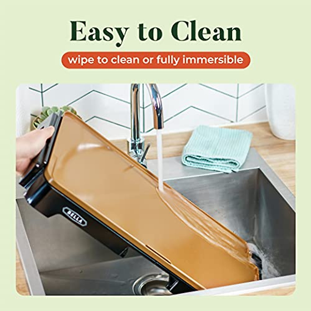 BELLA XL Electric Ceramic Titanium Griddle, Make 15 Eggs At Once, Healthy-Eco Non-stick Coating, Hassle-Free Clean Up, Large Submersible Cooking Surface, 12" x 22", Copper/Black