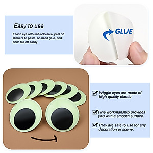 TOAOB 8pcs Glow in The Dark Wiggle Googly Eyes Self Adhesive Luminous Googly Eyes 50mm Plastic Sticker Eyes for DIY Crafts Scrapbooking Decoration