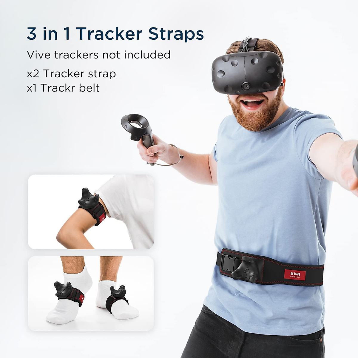 KIWI design Tracker Straps and Belt for Full Body Tracking VR, Compatible with PC VR Platform and SteamVR, Upgraded Hand/Foot Trackerstrap Accessories Fit HTC Vive Trackers (Trackers NOT Included)