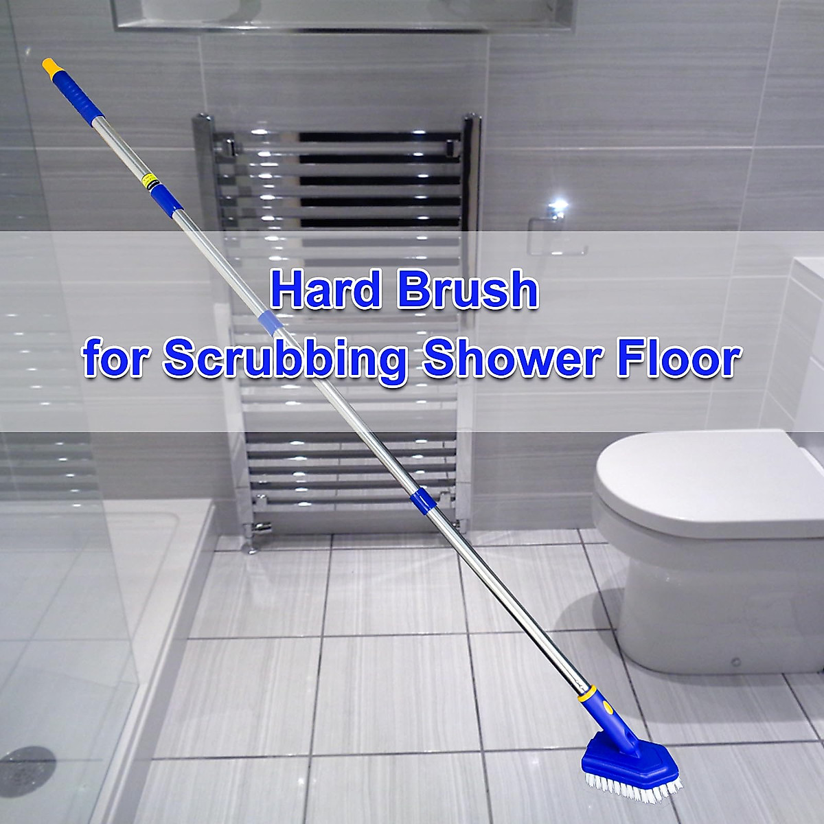 ITTAR Mutil-Purpose Scrub Brush with 3-Section Adjustable Long Handle, 56" Tub Tile Scrubber, 2-in-1 Shower Cleaning Brush & Sponge, Bathtub Cleaner Scrubber for Cleaning Walk-in Shower Bathroom