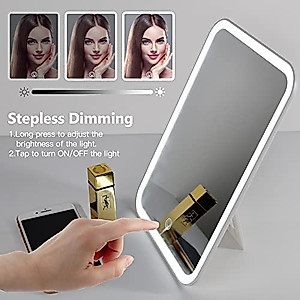 Kintion Lighted Makeup Mirror, Portable USB Rechargeable Vanity Mirror with Lights, 360° Swivel Placement, Touch Screen Brightness Adjustable