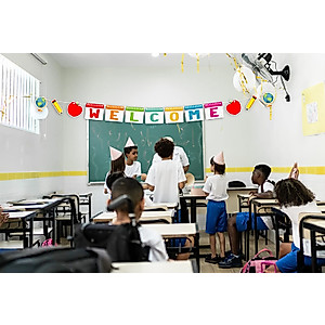 WaaHome Welcome Banner for Classroom Decorations, Pencil Welcome Back to School Bulletin Board Cutouts Set for Kindergarten Elementary Middle School Classroom Party Decorations Favors Teacher Supplies