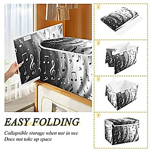 DOMIKING Music Notes Large Storage Bin with Lid Collapsible Shelf Baskets Box with Handles Storage Cube for Bedroom Living Room Kid's Room