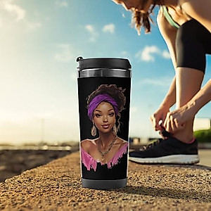 Black with Dangle Earrings Travel Coffee Mug Reusable Insulated Drinking Cup with Lid for Home Outdoor Works 13 Oz