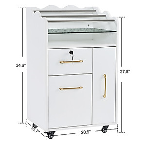 BarberPub Salon Cart with Storage Drawer Cabinet Barber Trolley with Wheels Rolling Salon Cart for Hair Stylist Beauty Organizer 2045 (White)