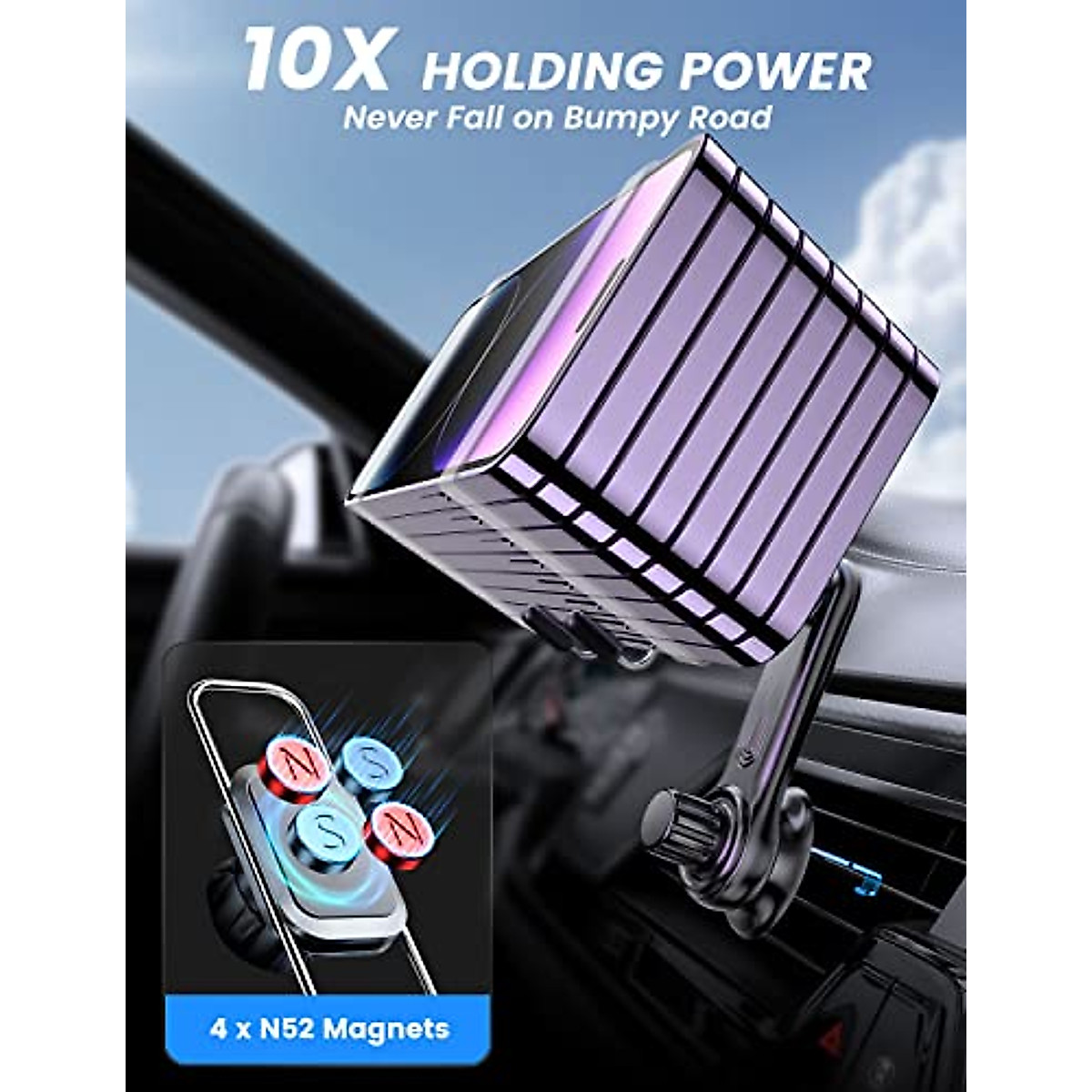 eSamcore Magnetic Phone Holder for Car – [Supporting Bar] Magnetic Phone Mount for Car Vent with [360° Rotatable Arm] Powerful Phone Magnet Compatible with iPhone Samsung Cell Phone