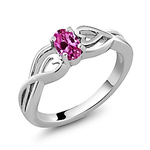 Gem Stone King 925 Sterling Silver 6X4MM Oval Gemstone Birthstone Heart infinity Ring | Wedding Anniversary Promise Ring For Women | Available In Size 5, 6, 7, 8, 9