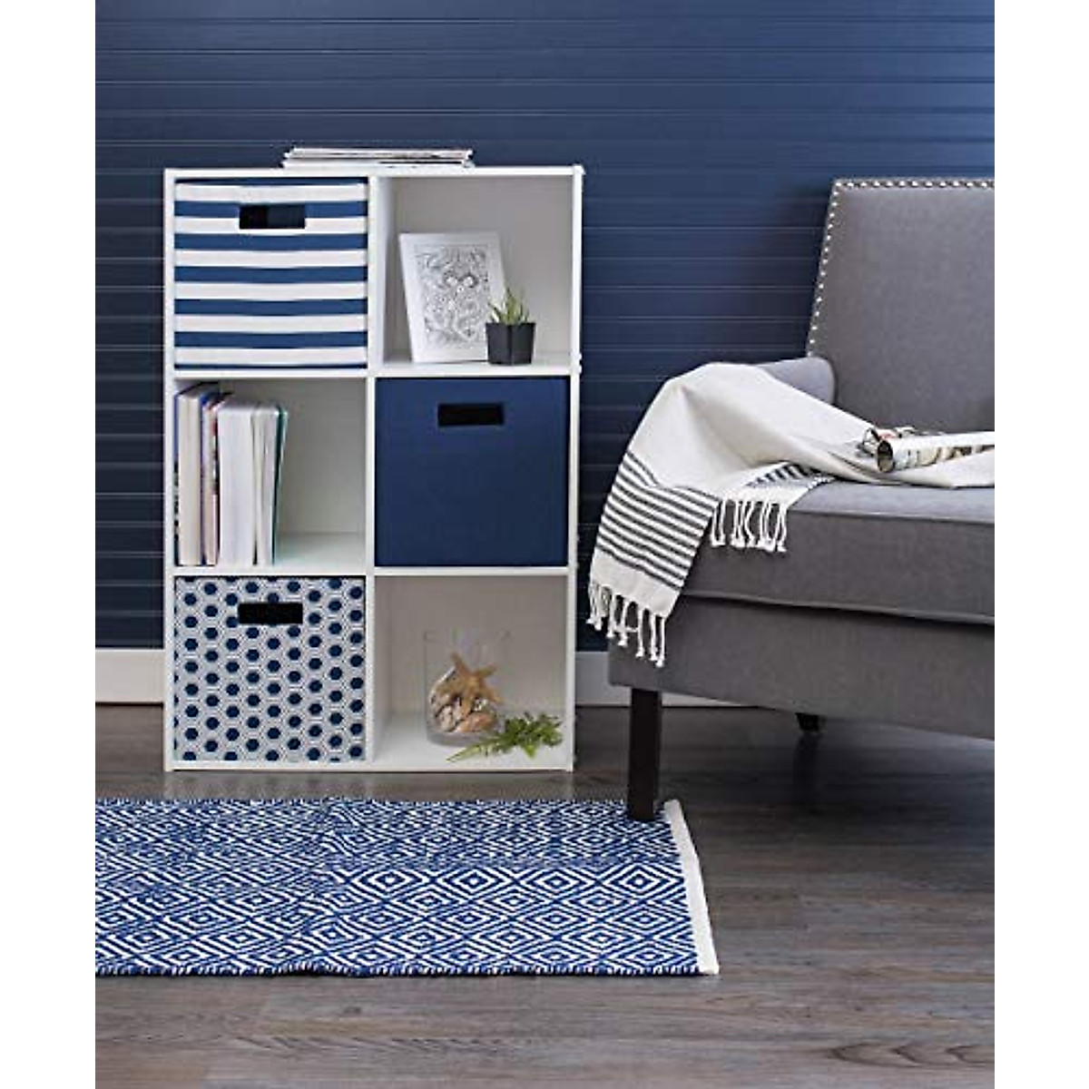DII Polyester Cube Storage Collection Collapsible Hard Sided Bin, 13x13x13", Nautical Blue