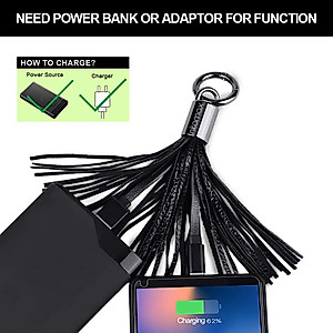 1 one enjoy Tassel Key Chain Charging Cable USB-C to USB-A Cable, Leather Tassel Key Chain Type C Cord for Galaxy S10,S9, Note 9,S8, LG V30 V20 G6 5, Pix.el 2,Hvawei P9,P8 Moto G7 G6 Z3(Black) (TasselNC1)