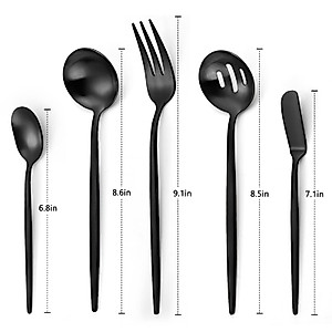 VANVRO Matte Black Serving Silverware Set, 5-Piece Round Shared Utensils Set of Stainless Steel, Hostess Flatware Serving Set, Satin Finish, Dishwasher Safe