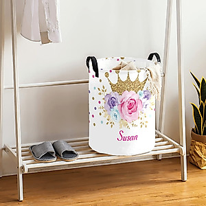 Personalized Custom Beautiful Flower Pattern Laundry Baskets with Name Waterproof Laundry Hampers Storage Baskets with Handles for Baby Boys Girls Gift