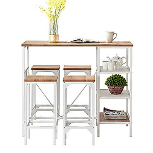 O&K FURNITURE Small 5-Piece Dining Room Bar Table Set, Modern Industrial Bistro Restaurant Dining Table and Stool Set, Home Kitchen Furniture, Oak Finish