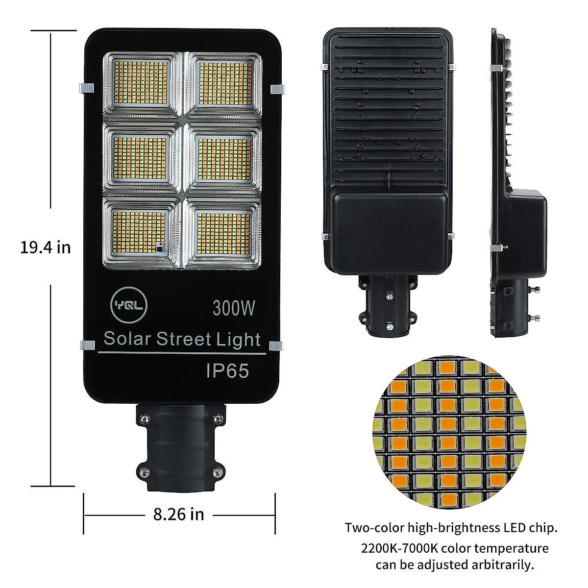 YQL Solar Street Light Outdoor 300W Parking lot Light Waterproof Dusk to Dawn Motio Sensor Large Big Bright Commercial Solar Powered Ligth White for Outside