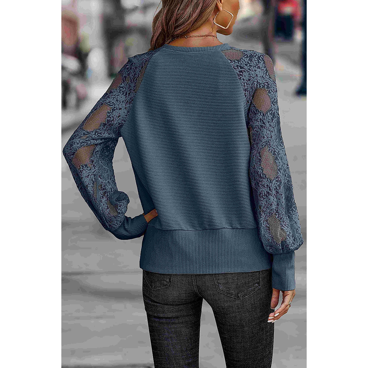 Trendy Queen Womens Fall Fashion 2023 V Neck Puff Lace Long Sleeve Shirts Crochet Hollow Out Elegant Blouses Casual Bobo Clothes Crochet Tunic Tops