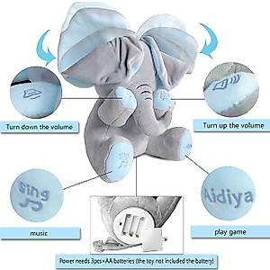 Aidiya Elephant Stuffed Animals Baby Gifts Peluches Ear Interactive Elephant Talking Singing Plush Toys for Girls Boys Gift Adjustable Volume 11.8" Set (Blue)