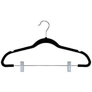 Zoyer Velvet Skirt Hangers (20 Pack, Black)- Non Slip Velvet Pants Hangers with Metal Clips, 360° Swivel Hook, Durable Thin Coat Hangers- Space Saving Velvet Dresses Hangers, Shirt & Clothes Hanger.