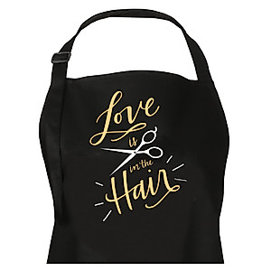 Plum Hill Love is in The Hair Stylist Apron for Hairdressers, Salons, Cosmetology, Black