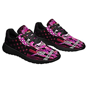 Breast Cancer Awareness in October We Wear Pink Shoes Women Fashion Running Sneakers Breathable Casual Sport Tennis Shoes Black Size 8.5