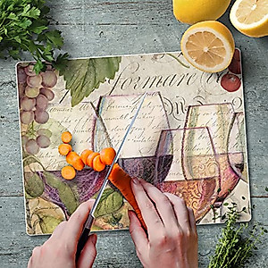 CounterArt Wine Country Decorative 3mm Heat Tolerant Tempered Glass Cutting Board 10” x 8” Manufactured in the USA Dishwasher Safe