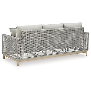 Signature Deisgn by Ashley Seton Creek Outdoor Sofa with Cushion, 83" W x 36" D x 36" H, Light Brown & Light Gray