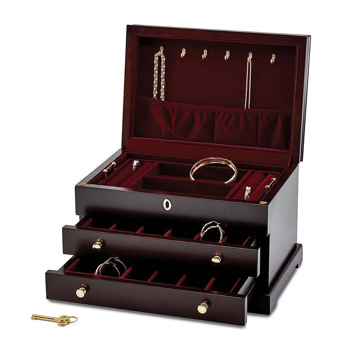 Mahogany Matte Finish Poplar Veneer 2-Drawer Jewelry Box