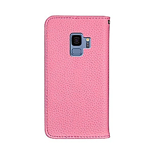 ONV Samsung Galaxy S9 Flip Case, Compatible with Samsung Galaxy S9 Leather Case with Shockproof Card Slot Kickstand Flip Wallet Cover for Samsung Galaxy S9 [Litchi ]-Pink